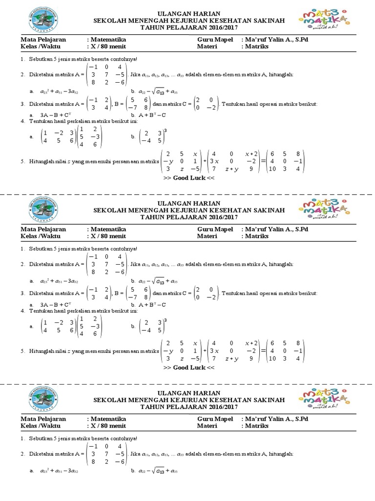 UH Matriks | PDF | Metode & Bahan Ajar