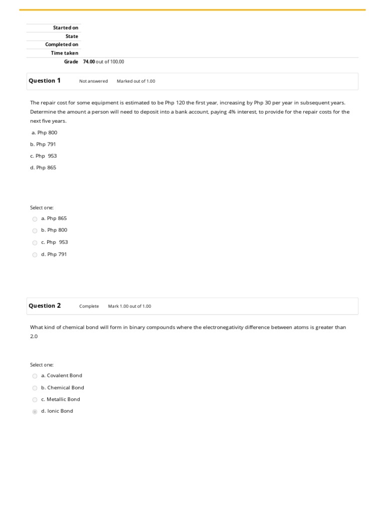 Started On State Completed On Time Taken Grade 74.00 Out of 100.00 ...
