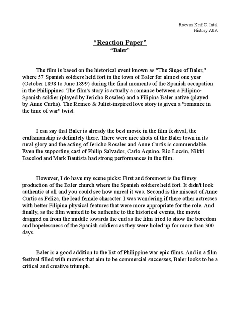 History Baler Reaction Paper | PDF | Philippines