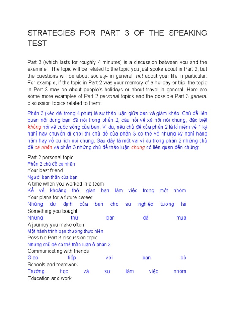 Strategies For Part 3 of The Speaking Test | PDF
