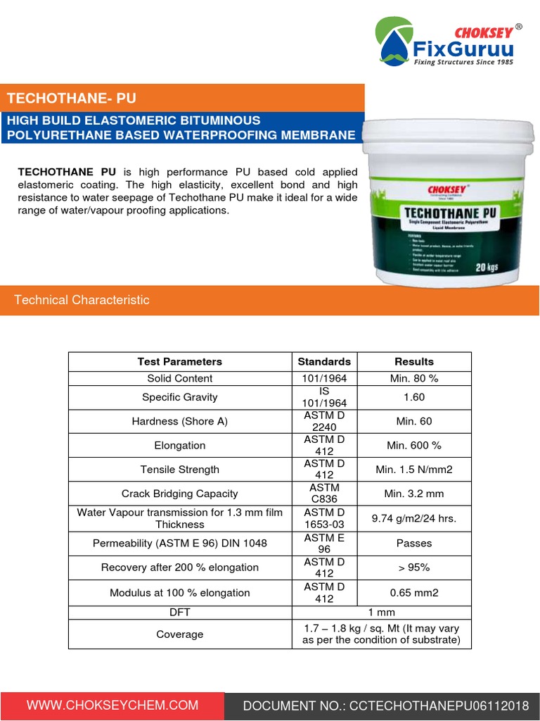Techothane-Pu: High Build Elastomeric Bituminous Polyurethane Based ...