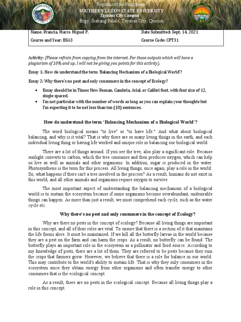 Activity No. 1 Balancing Mechanism | PDF | Ecology | Ecosystem