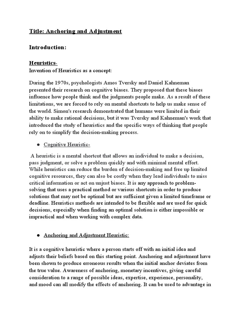 Anchoring and Adjustment Experiment File | PDF | Heuristic | Heuristics ...