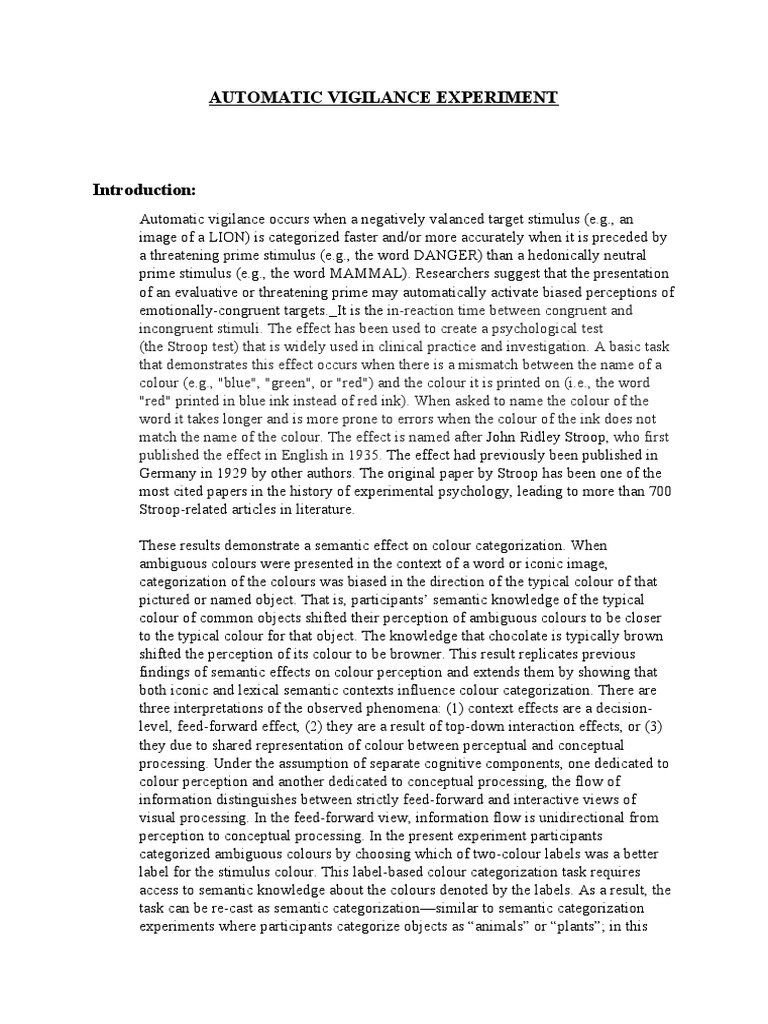 Automatic Vigilance Experiment | PDF | Perception | Cognitive Science