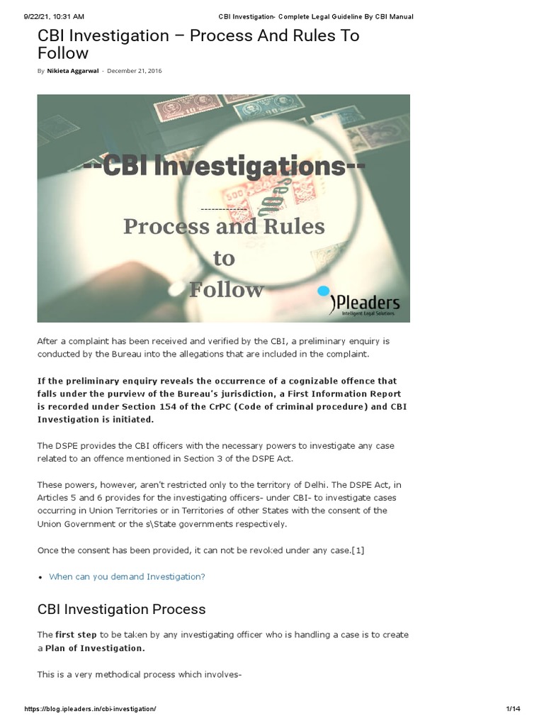 CBI Investigation Process Overview | PDF | Police | Crime Scene