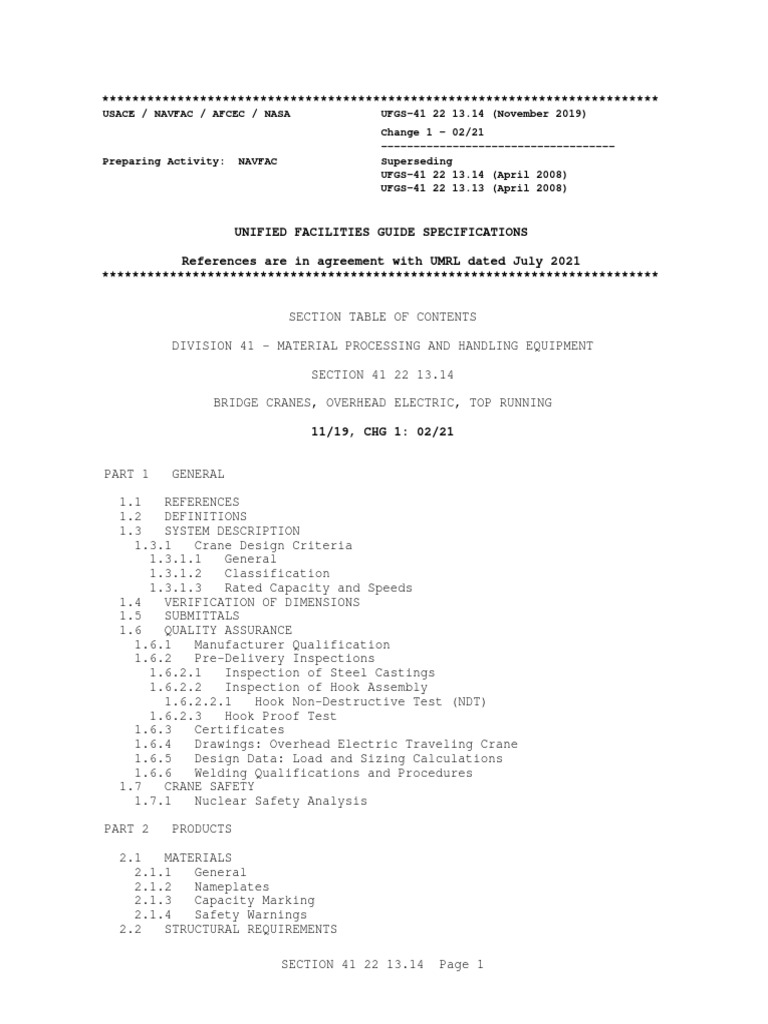 UFGS 41 22 13.14 Crane | PDF | Nondestructive Testing | Crane (Machine)
