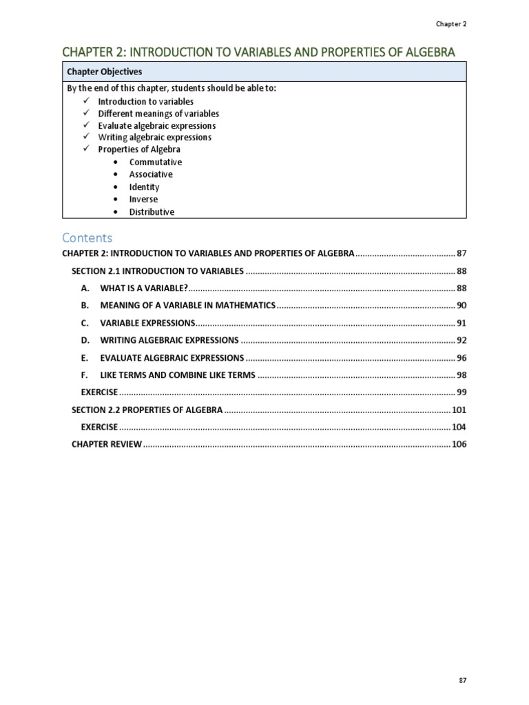 Introduction to Variables and Properties of Algebra | PDF | Variable ...