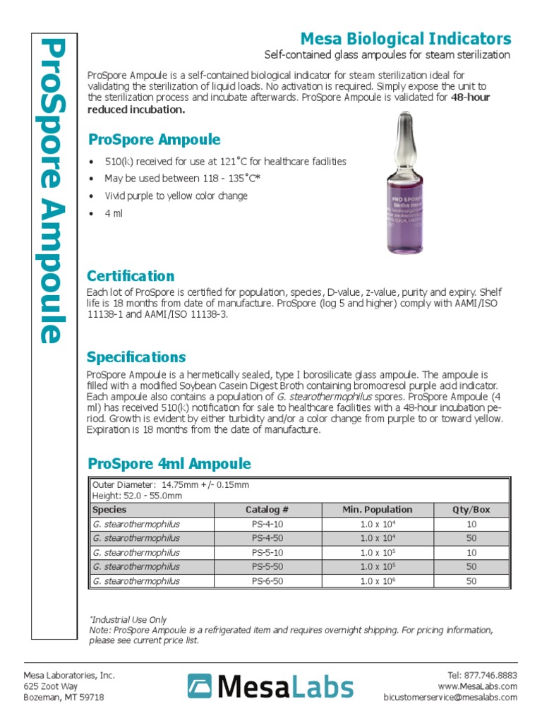 ProSpore Ampoule for Steam Sterilization | PDF | Sterilization ...