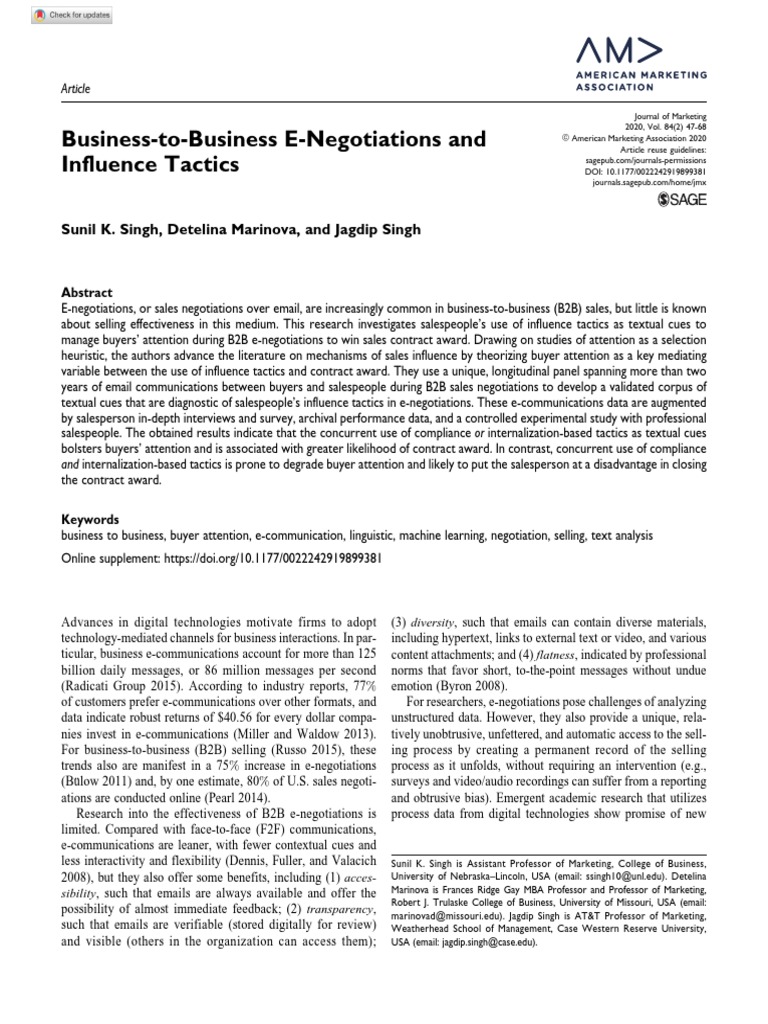 B2B E-Negotiations: Influence Tactics Analysis | PDF | Sales | Attention