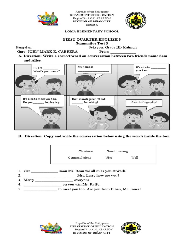 ENGLISH GRADE3 Summative Test | PDF