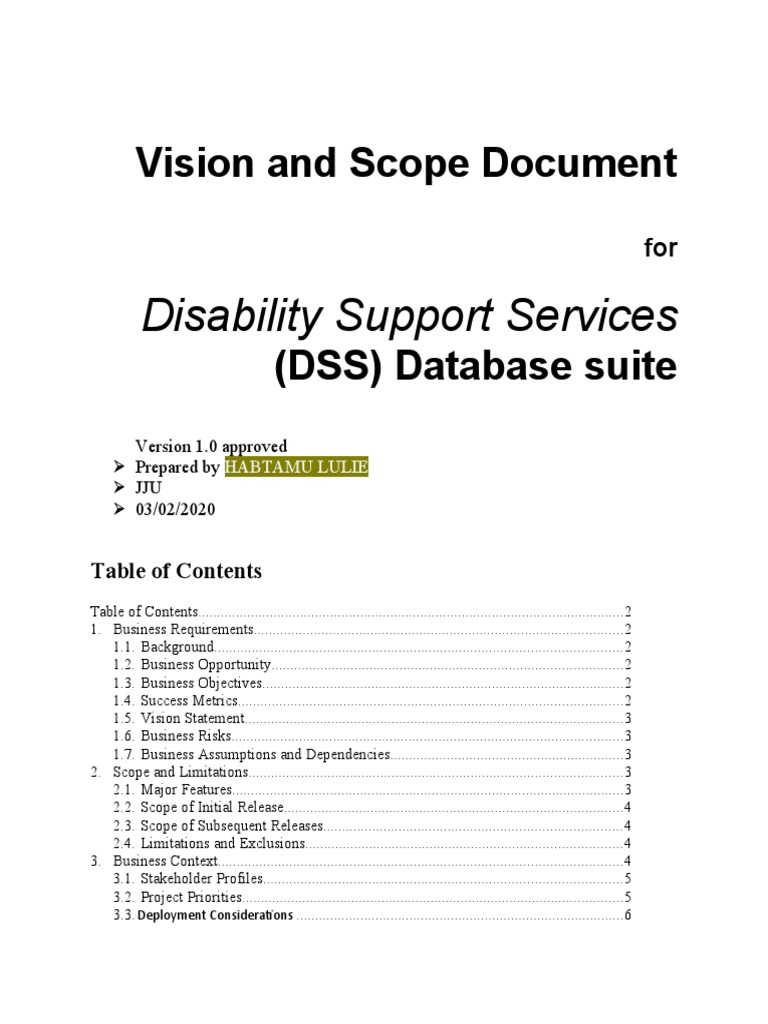 Disability Support Services: Vision and Scope Document | PDF | Databases | Microsoft Access