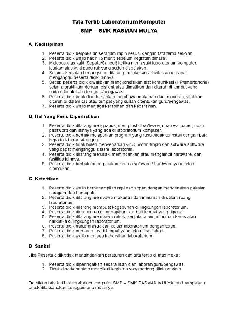 Tata Tertib Laboratorium Komputer | PDF