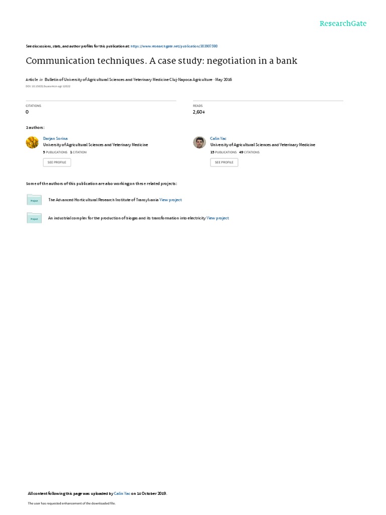 Communication Techniques. A Case Study: Negotiation in A Bank | PDF ...