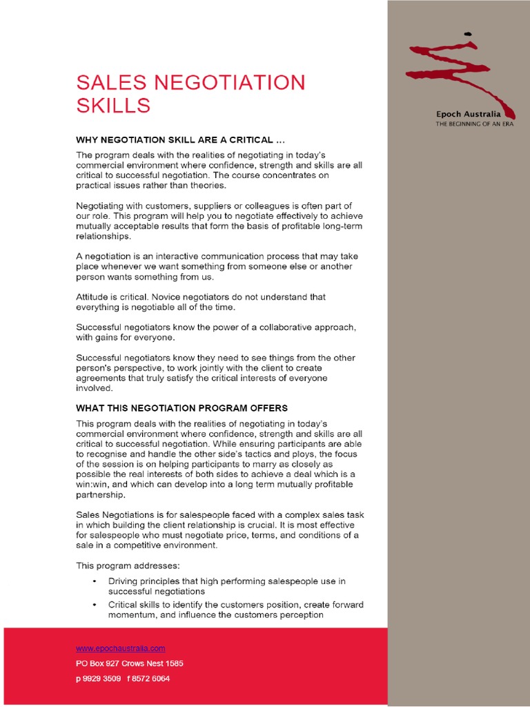 Sales Negotiation Skills | PDF