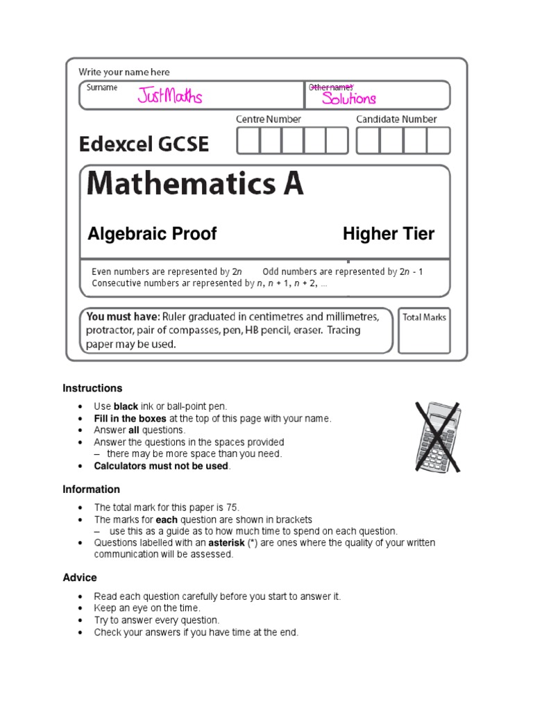 Gcse 1ma1 Algebraic Proof Solutions Pdf Numbers Integer