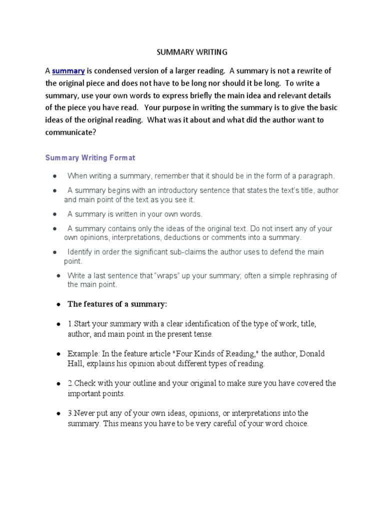 Summary Writing Example