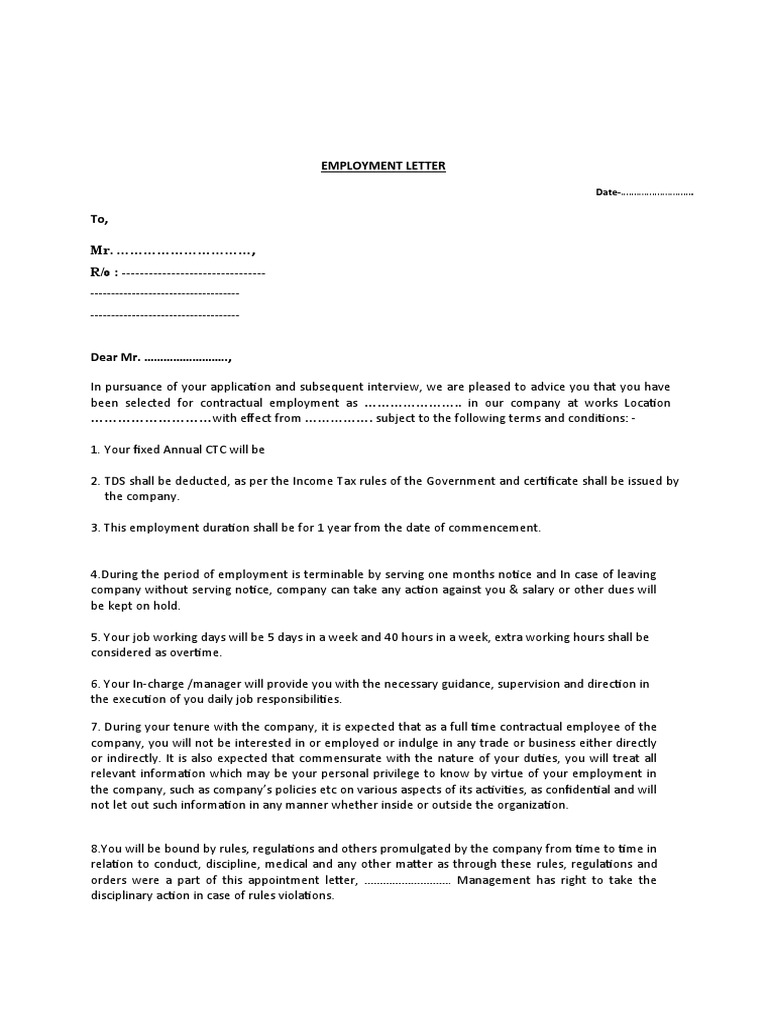 Format of Employment Letter | PDF | Employment | Government