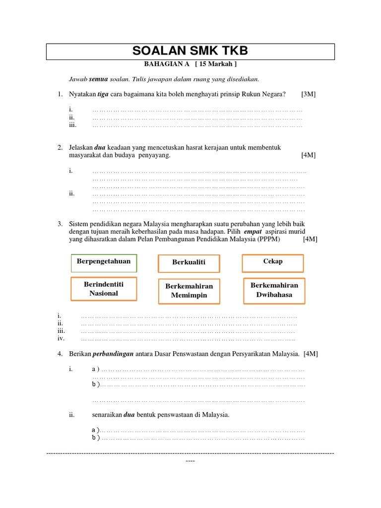 Skema Dan Soalan TKB PA2 2020 | PDF
