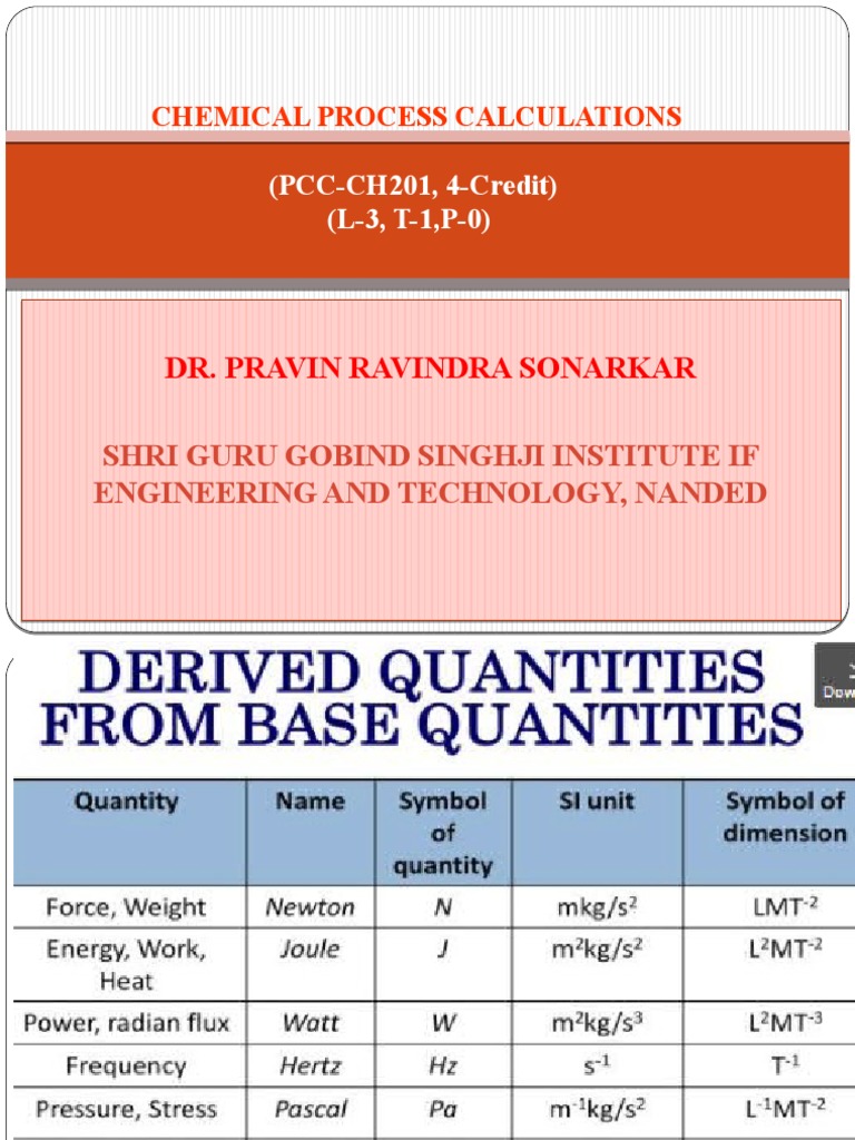 Chemical Process & Calculation: Unit and Dimensions 2 | PDF