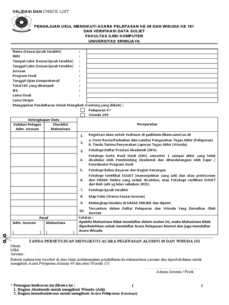 01 Form Check List Pendaftaran Di Jurusan | PDF