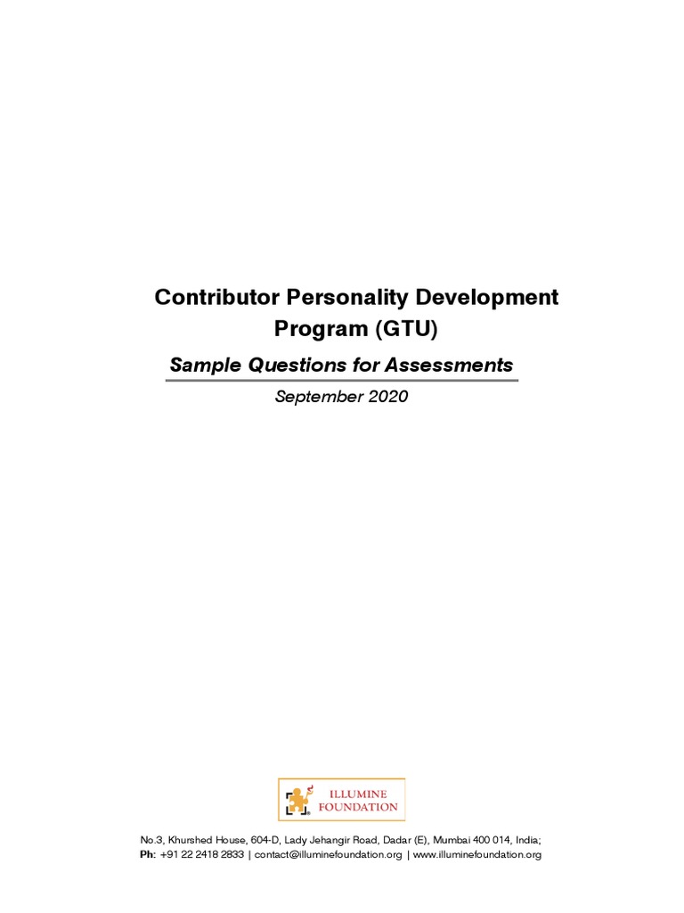 Contributor Personality Development Program (GTU) : Sample Questions For Assessments | PDF ...