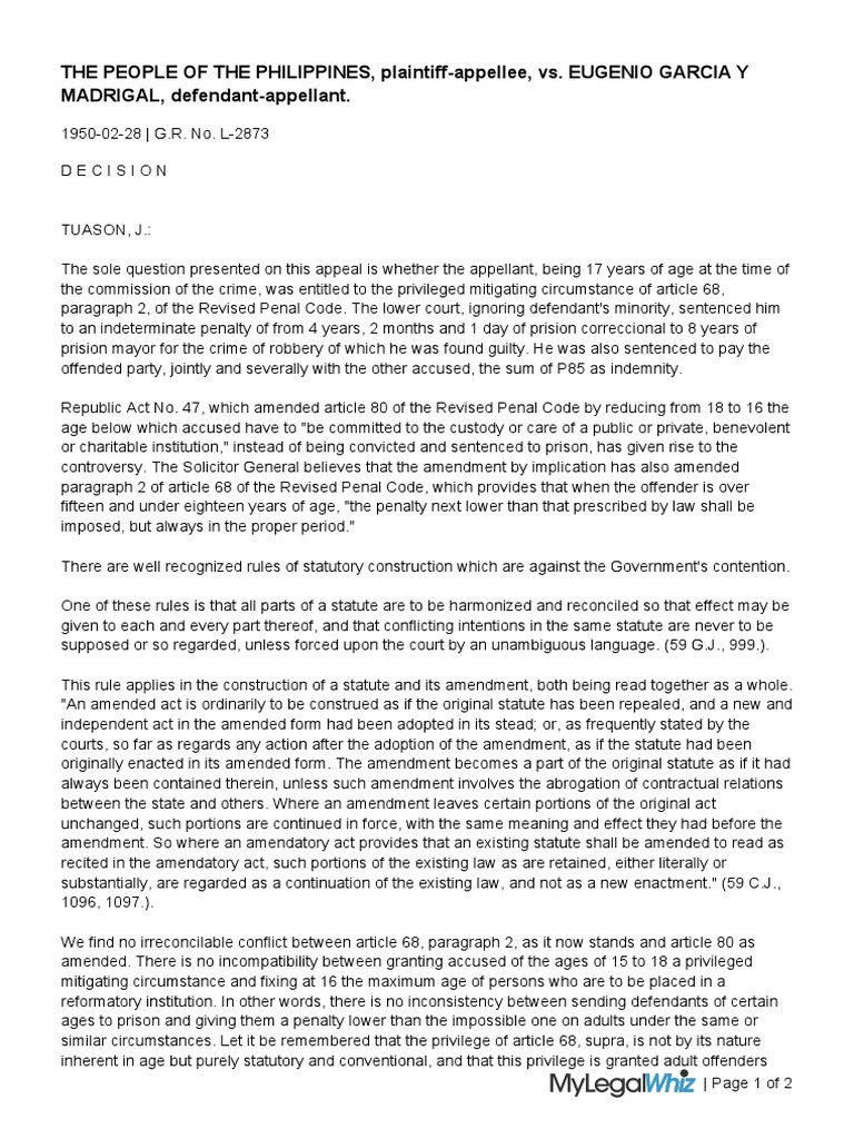 PEOPLE Vs Eugenio Y Garcia | PDF | Crimes | Crime & Violence