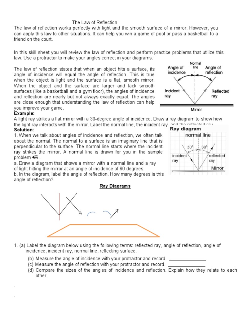 11.6 Laws of Reflection Worksheet | PDF | Reflection (Physics) | Mirror