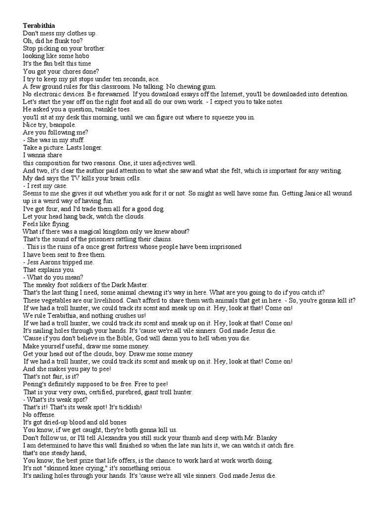 Exercises For The Bridge To Terabithia | PDF