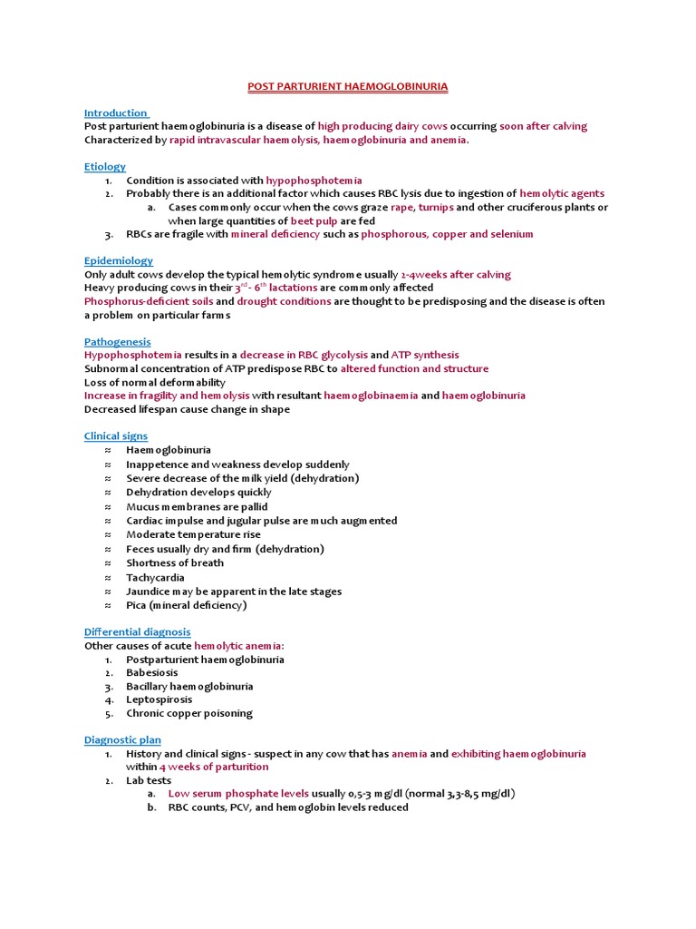 Post Parturient Haemoglobinuria | PDF | Anemia | Clinical Medicine