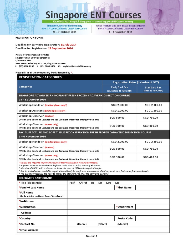 Singapore ENT Course Registration Form | PDF | Cheque | Invoice