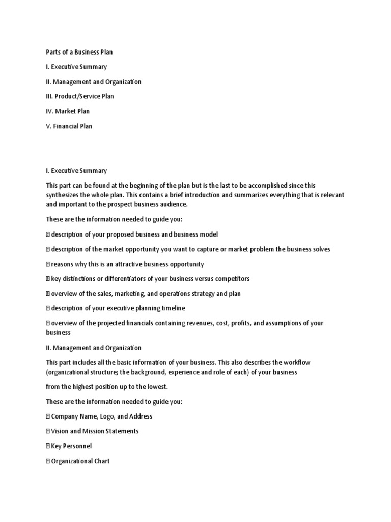 Parts of A Business Plan | PDF | Swot Analysis | Market Analysis
