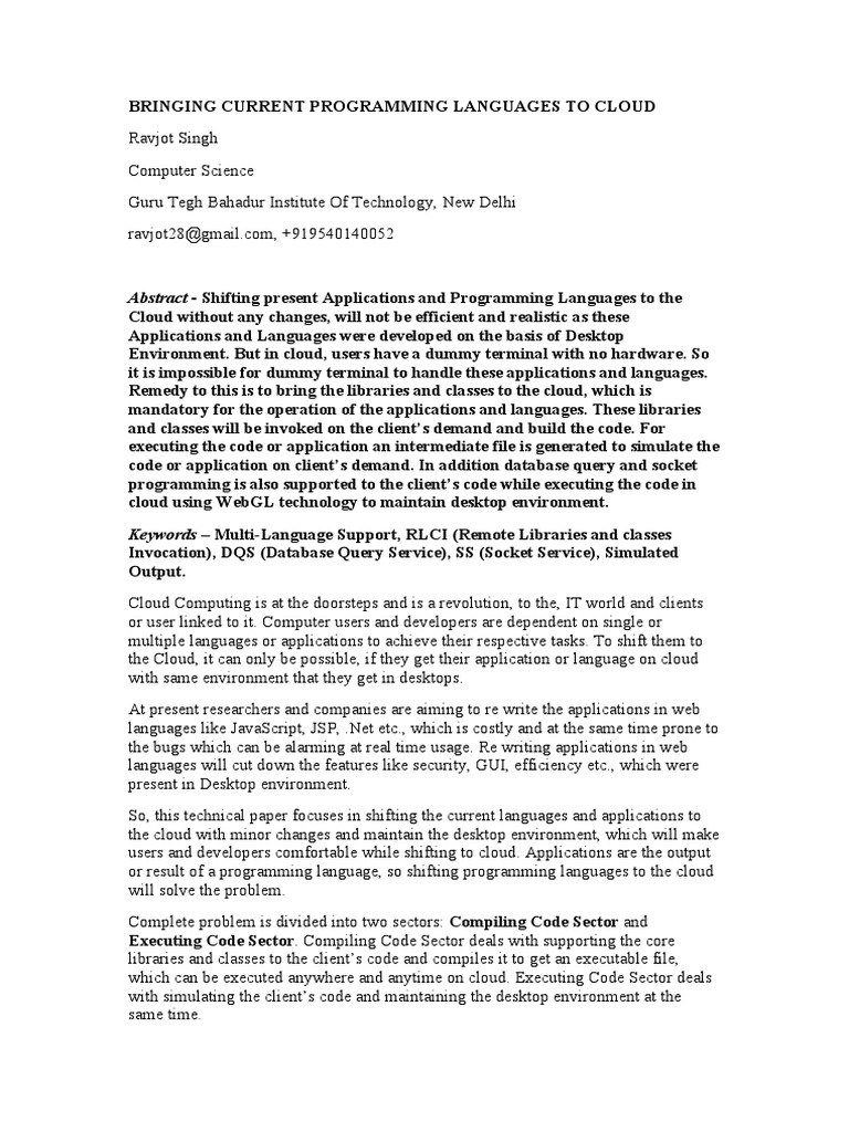 Abstract - Shifting Present Applications and Programming Languages To ...