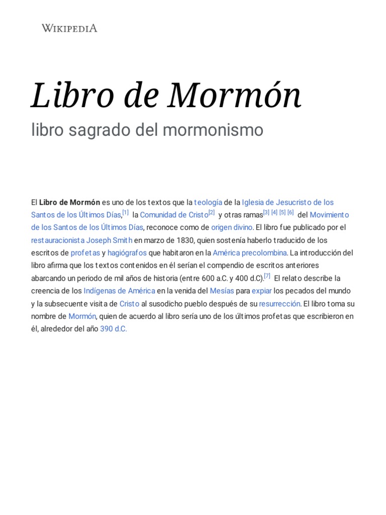 Libro de Mormón - Wikipedia, La Enciclopedia Libre | PDF | Libro de ...