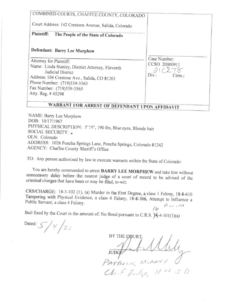 Barry Morphew Arrest Affidavit | PDF