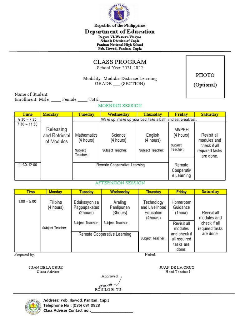 Department of Education: Class Program | PDF