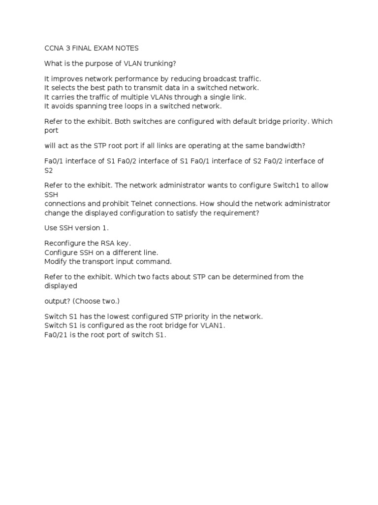 Ccna 3 Final Exam Notes Pdf Network Switch Router Computing