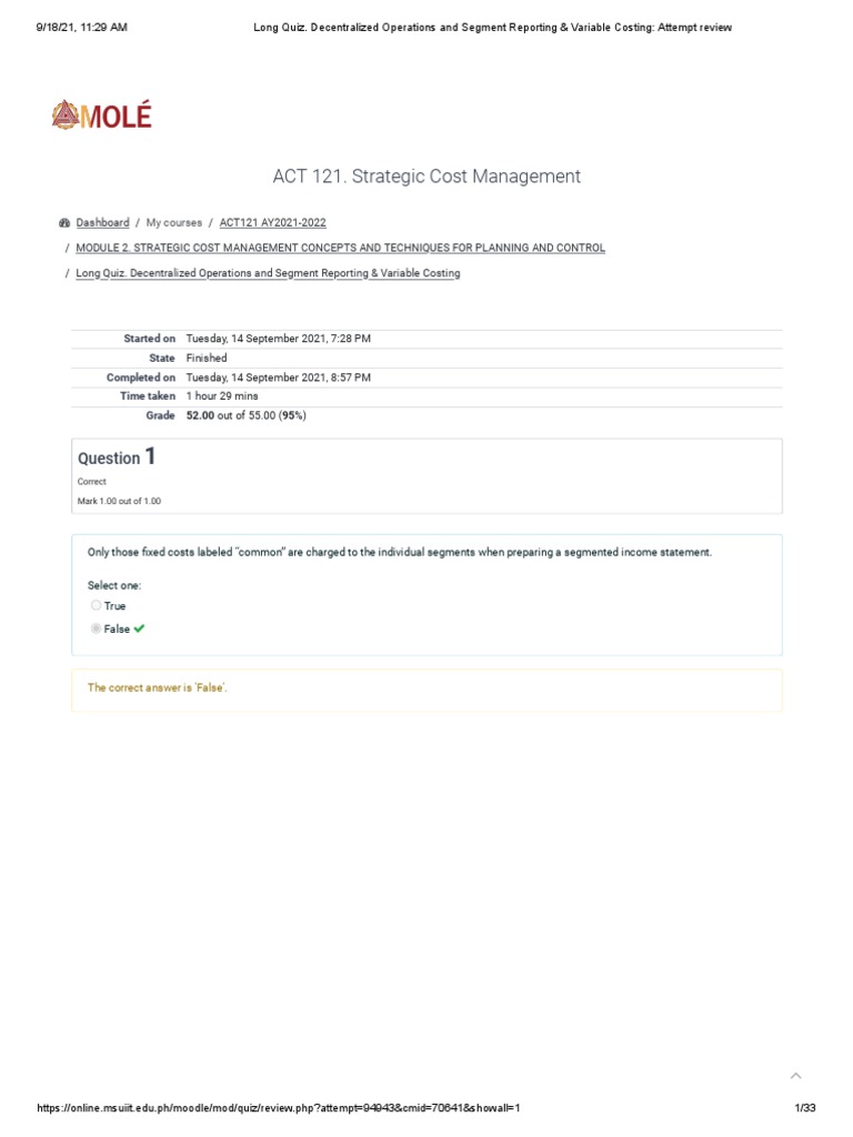 Long Quiz. Decentralized Operations and Segment Reporting & Variable ...