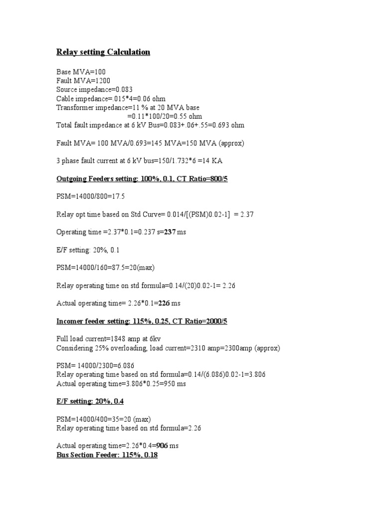 Relay Setting Calculation | PDF | Volt | Relay