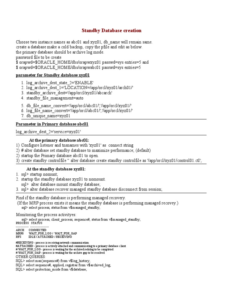 Oracle Standby Database Setup Guide | PDF | Databases | Information ...