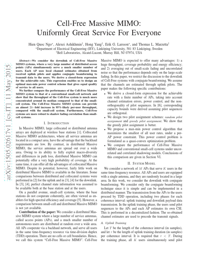 Cell-Free Massive MIMO: Uniformly Great Service For Everyone | PDF ...