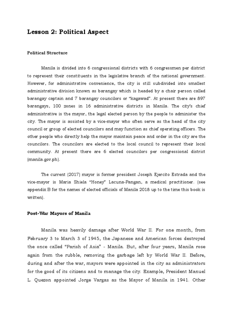 CHAPTER 3 lESSON 2 Political Aspect | PDF | Manila | Metro Manila