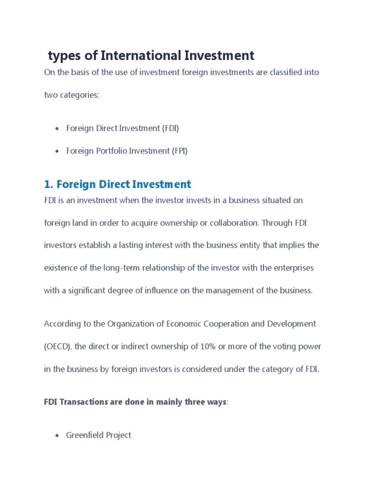 Types of International Investment | PDF | Foreign Direct Investment ...