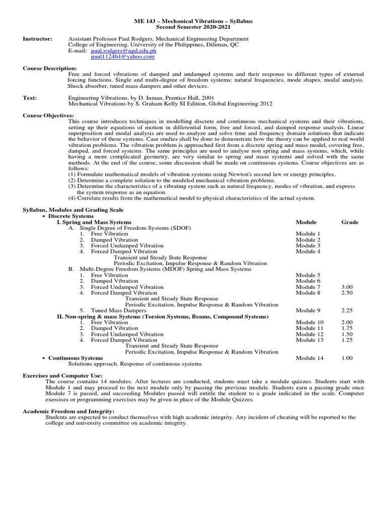 ME143 Syllabus 1SY2021-2022 | PDF | Applied And Interdisciplinary ...