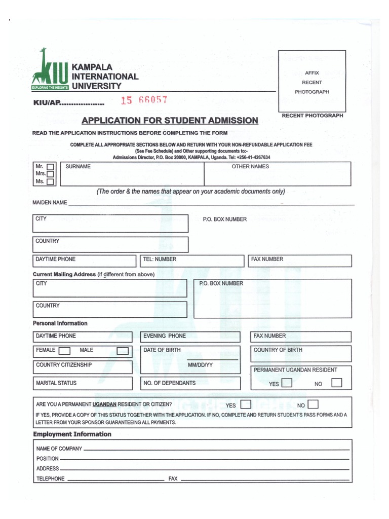 KIU Application Form | PDF