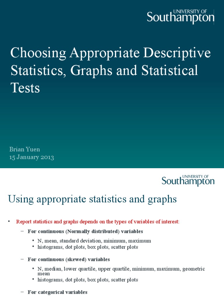 Choosing Appropriate Descriptive Statistics, Graphs and Statistical ...