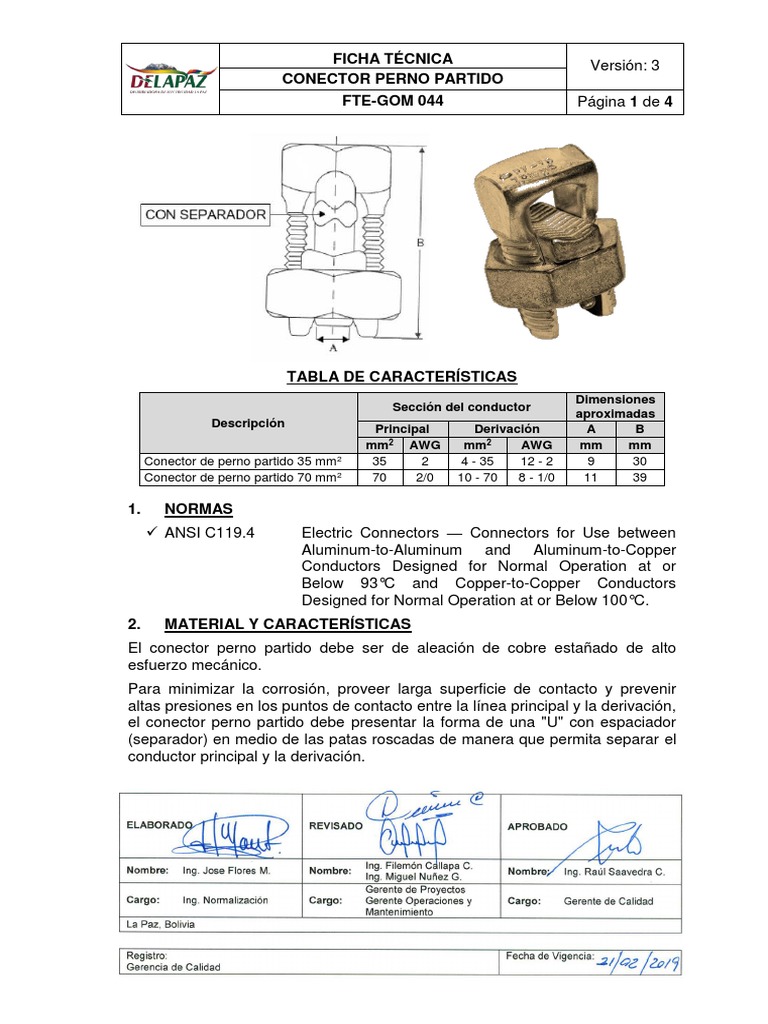 Conector Perno Partido: Ficha Técnica | PDF | Tornillo | Materiales