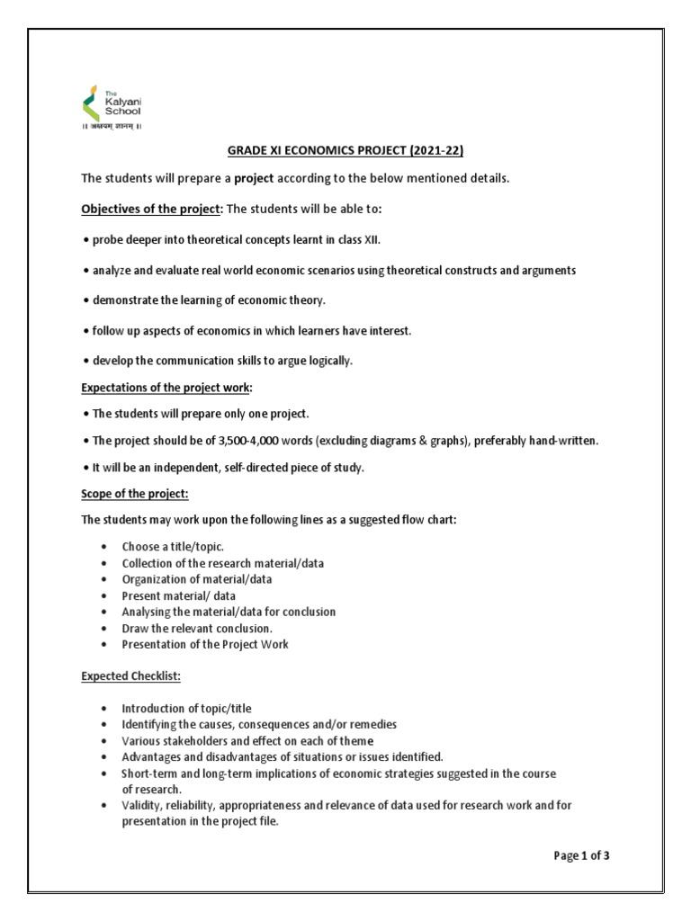 Class 11 Economics Project Guidelines | PDF | Economics | Theory