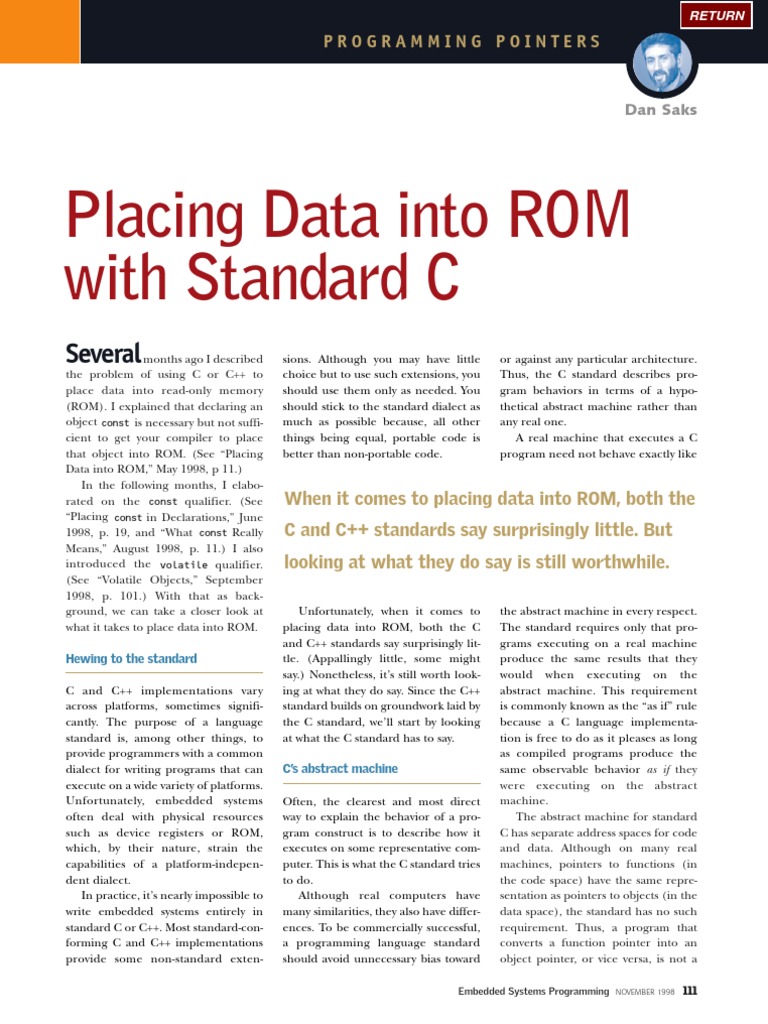 1998-11 Placing Data Into ROM With Standard C | PDF | C (Programming Language) | Pointer ...