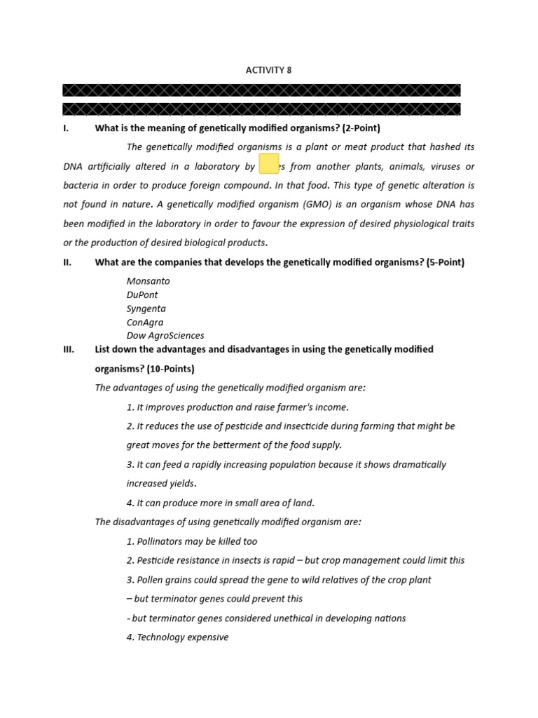Activity 8 Gmo PDF | PDF | Technology & Engineering