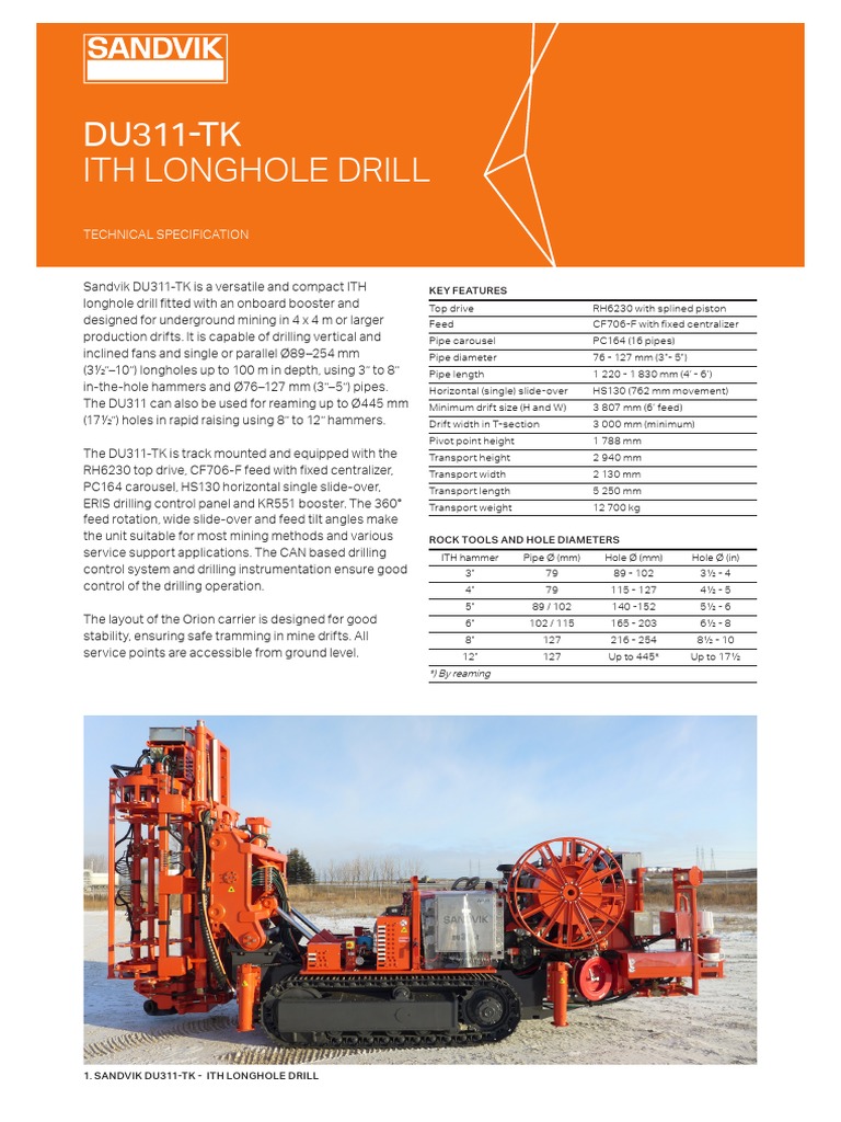 Sandvik DU311 ITH - Descripción Técnica - English | PDF | Pump | Drill